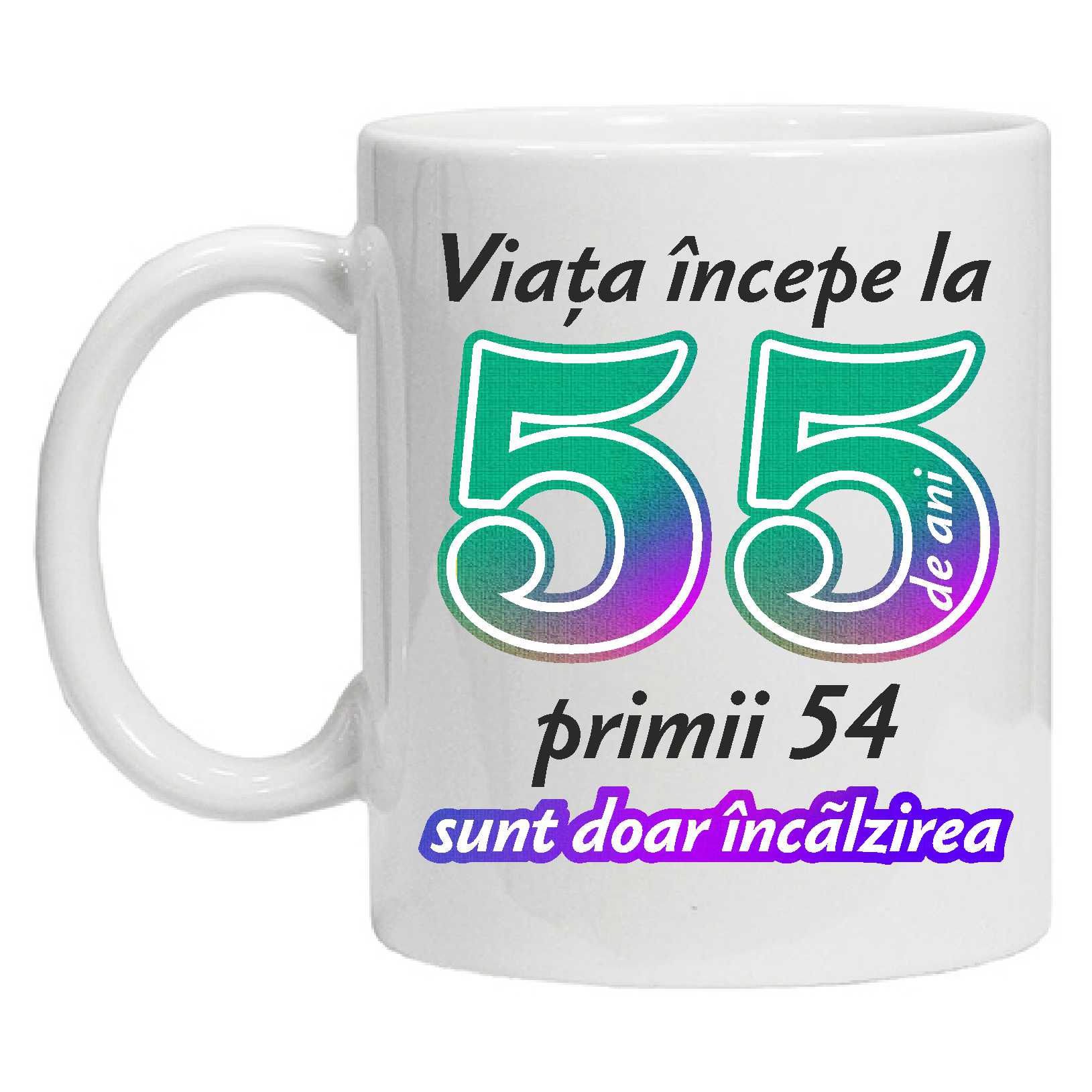 Cana personalizata " Viata incepe la " 55 ani, CRD PRINT, 330ml - eMAG.ro