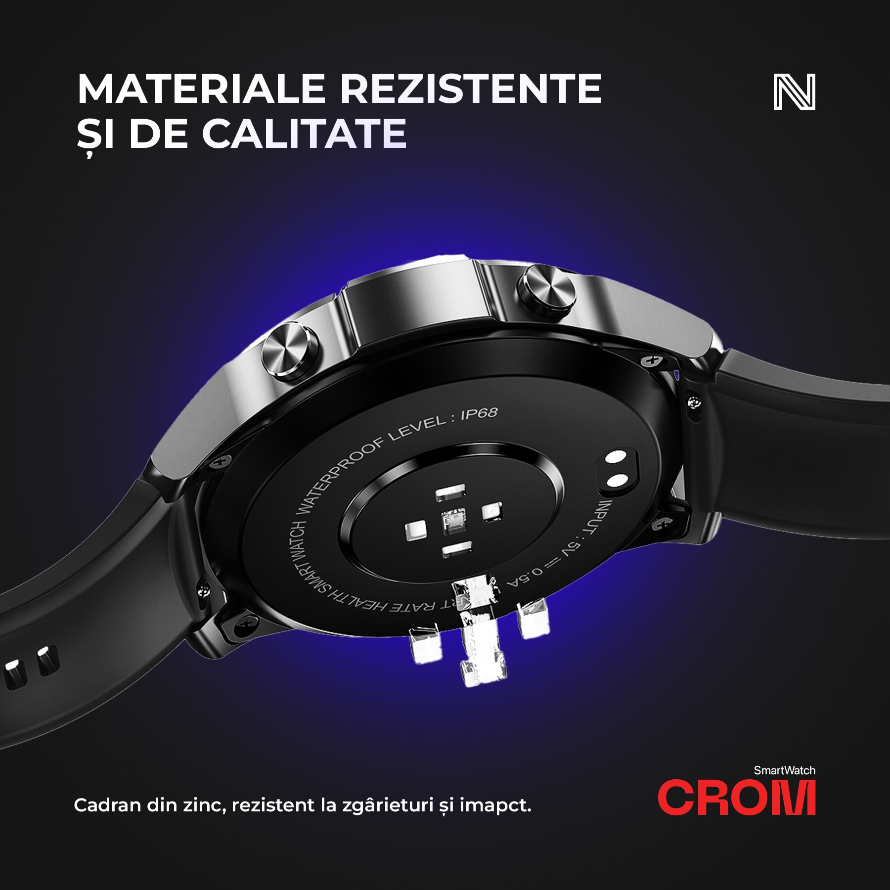 Ceas smartwatch CROM Men Series, ecran HD 1.43", limba romana ...