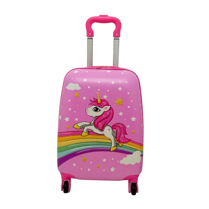 Valiza cabina pentru copii Unicorn and Stars, 46 x 30 x 20 CM, Roz ...