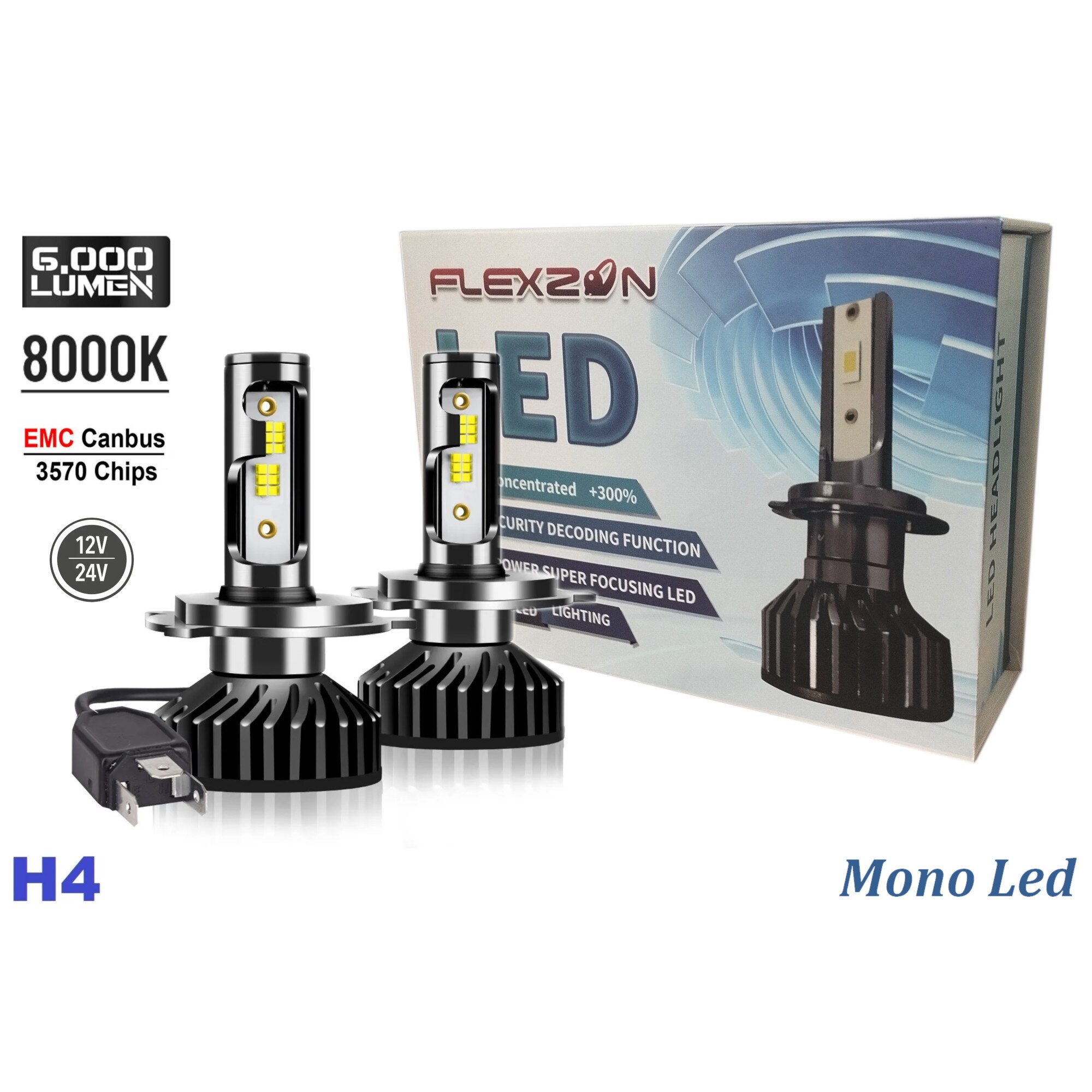 Set 2 Becuri led Auto Mini H4 12 - 24V 50W 12000lm Can bus - eMAG.ro