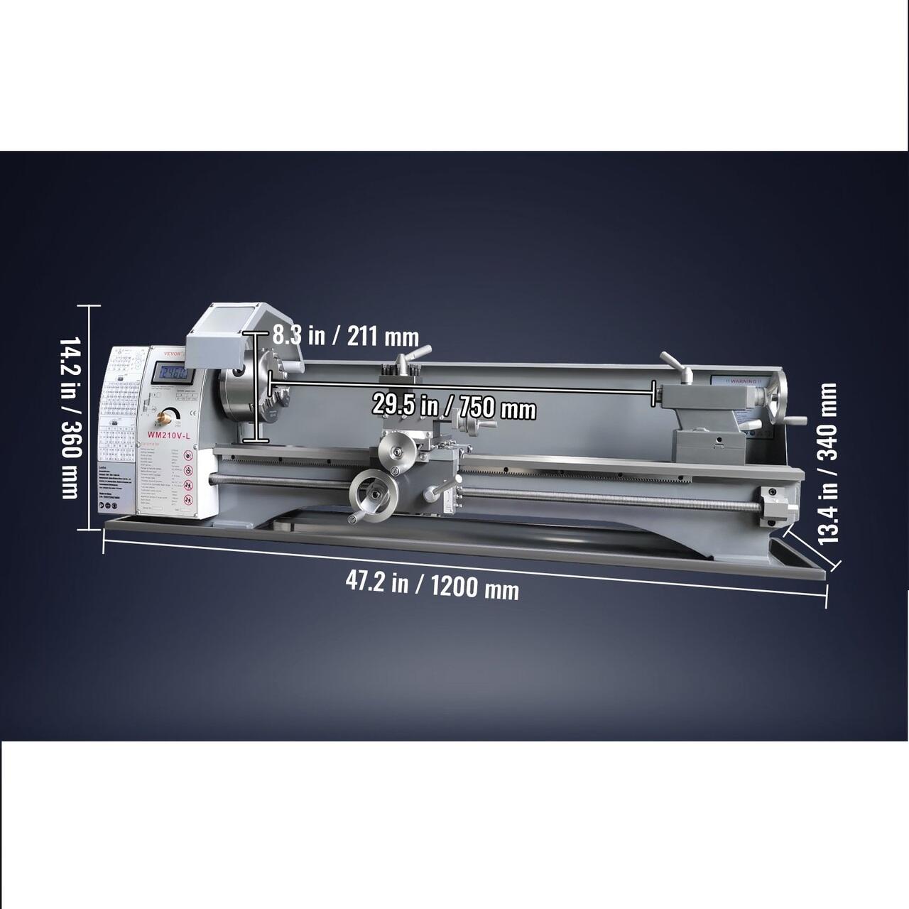 Mini strung pentru metal Vevor 750 W, Distanta dintre centre 750 mm, 50 ...