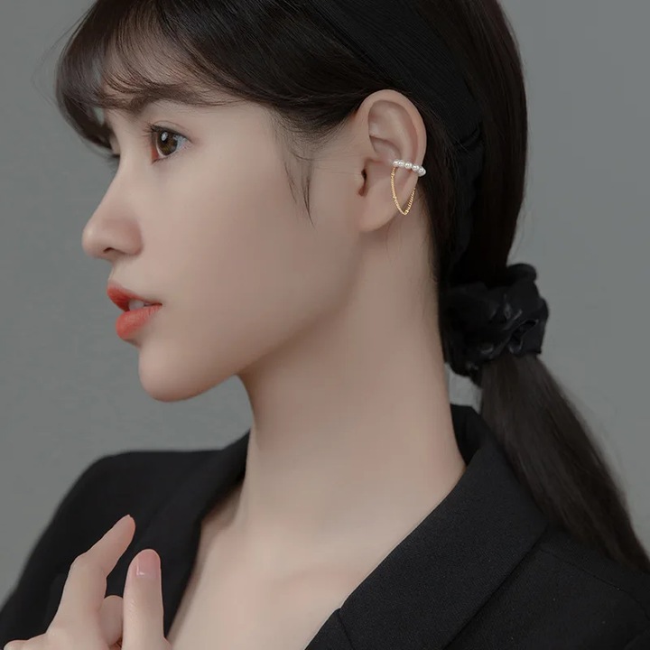 Cercei ear cuff argint 925 Delis, JW1075, model perlute cu lant ...