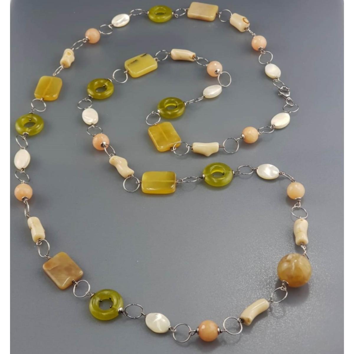 Colier Art cu jad, opal si perle - eMAG.ro