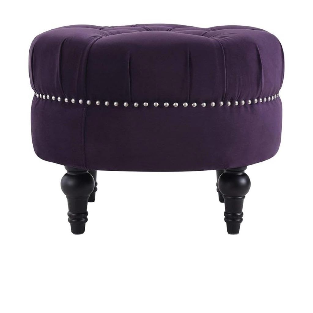Taburet otoman din catifea, tapitat, cu nasturi decorativi, Violet ...