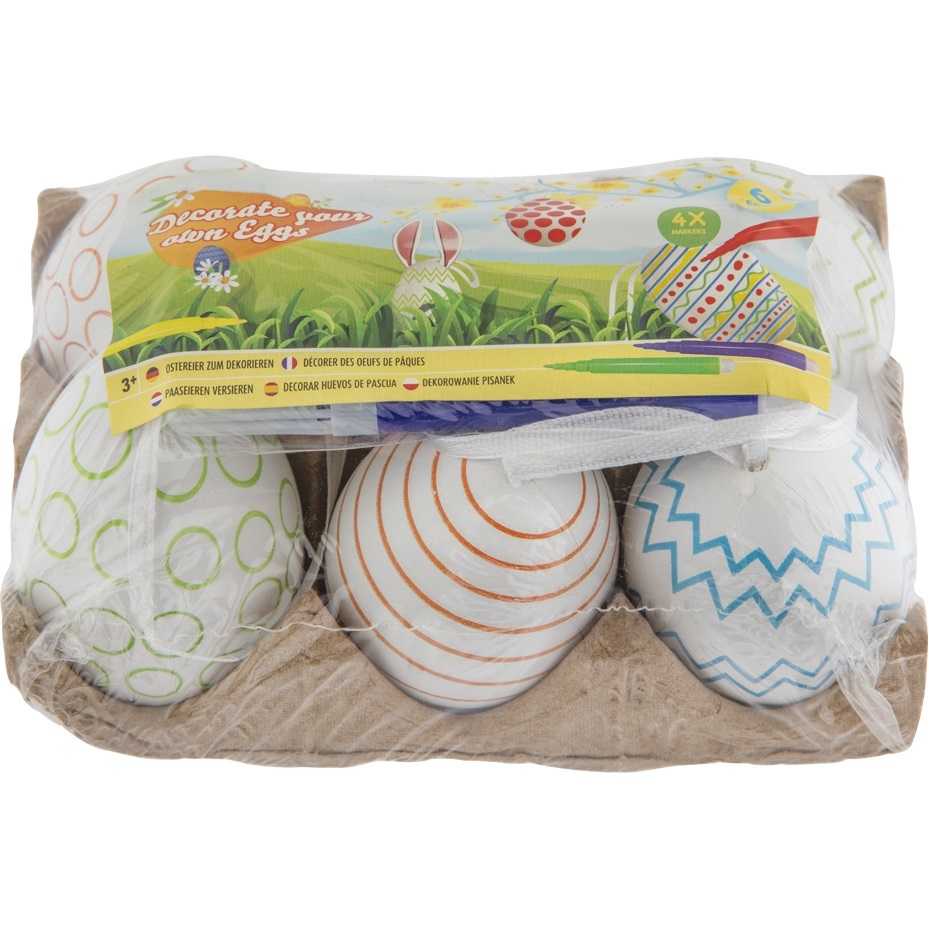 Set 6 oua de colorat pentru Paste cu 4 carioci colorate, Grafix, Alb ...