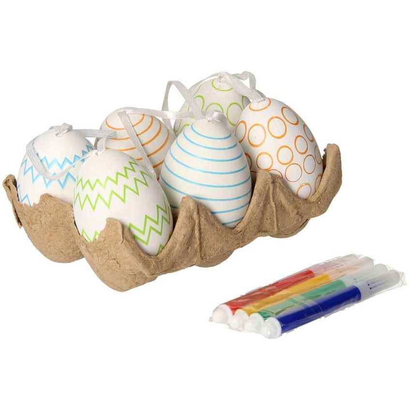 Set 6 oua de colorat pentru Paste cu 4 carioci colorate, Grafix, Alb ...