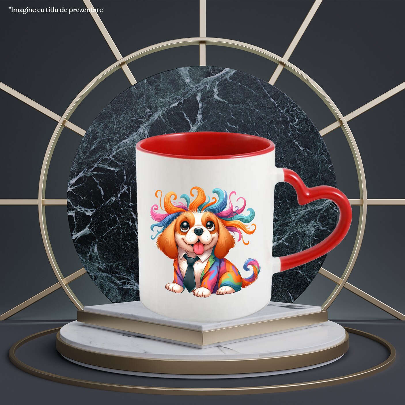 Cana cu un catel bucuros, ilustratie, jucaus, limba scoasa, cravata ...