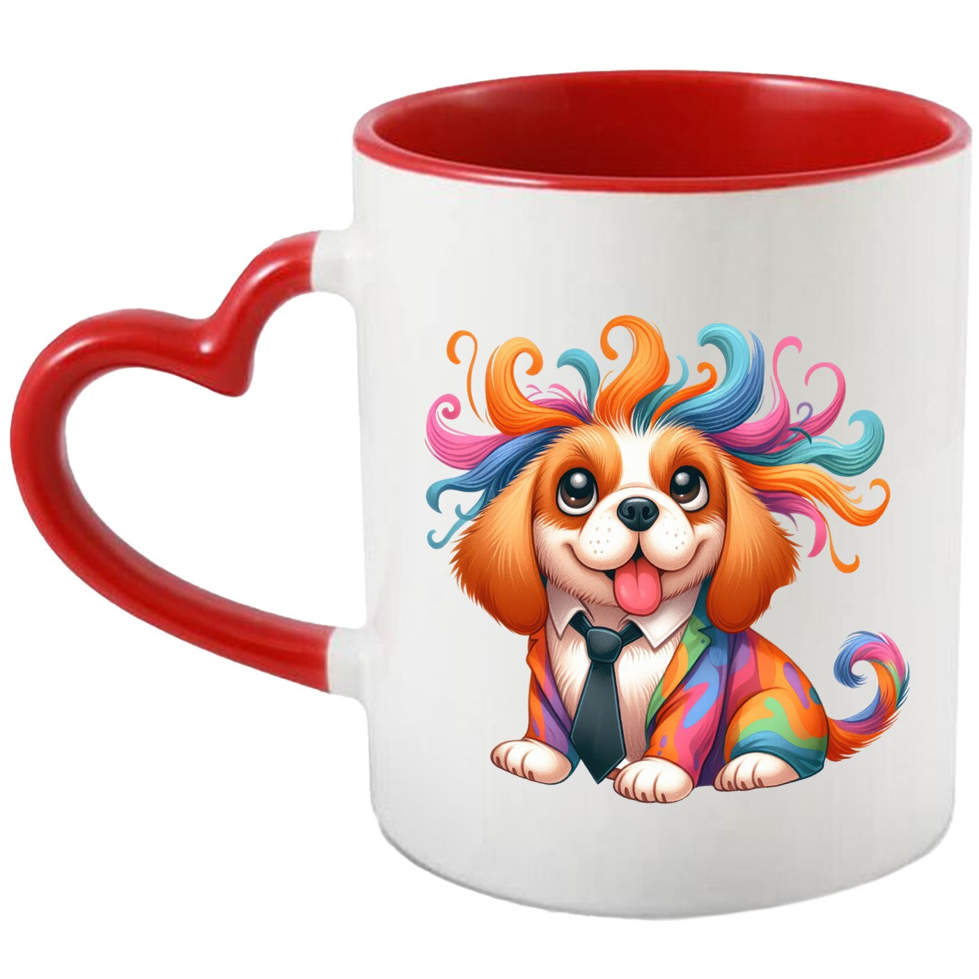 Cana cu un catel bucuros, ilustratie, jucaus, limba scoasa, cravata ...