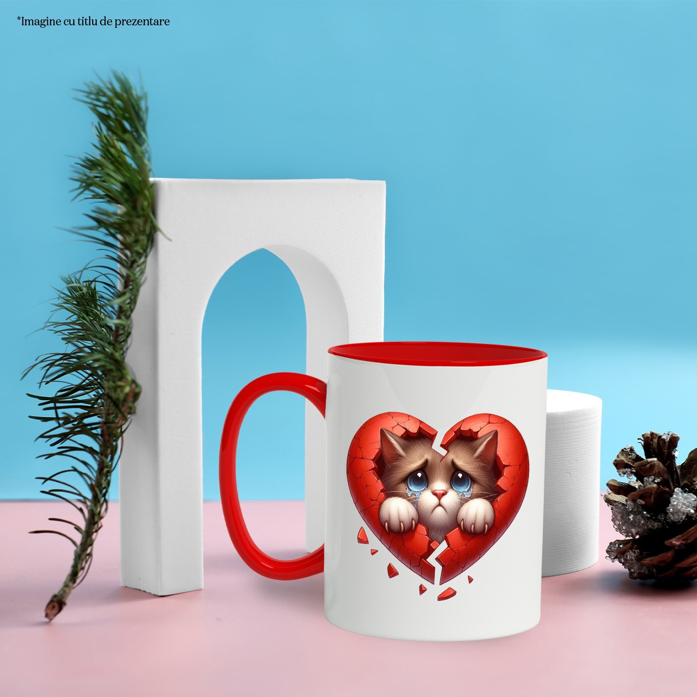 Cana cu o pisicuta trista care lacrimeaza, ilustratie, inima rupta ...