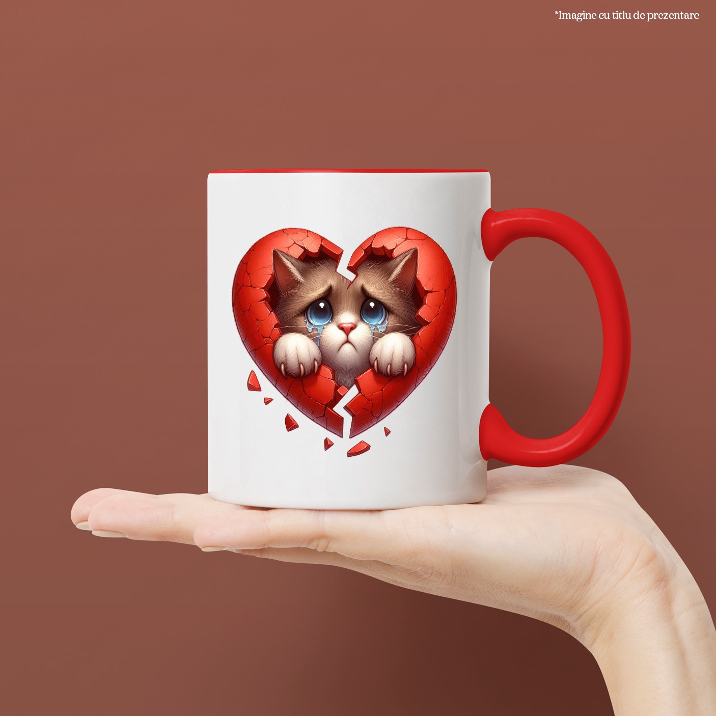 Cana cu o pisicuta trista care lacrimeaza, ilustratie, inima rupta ...