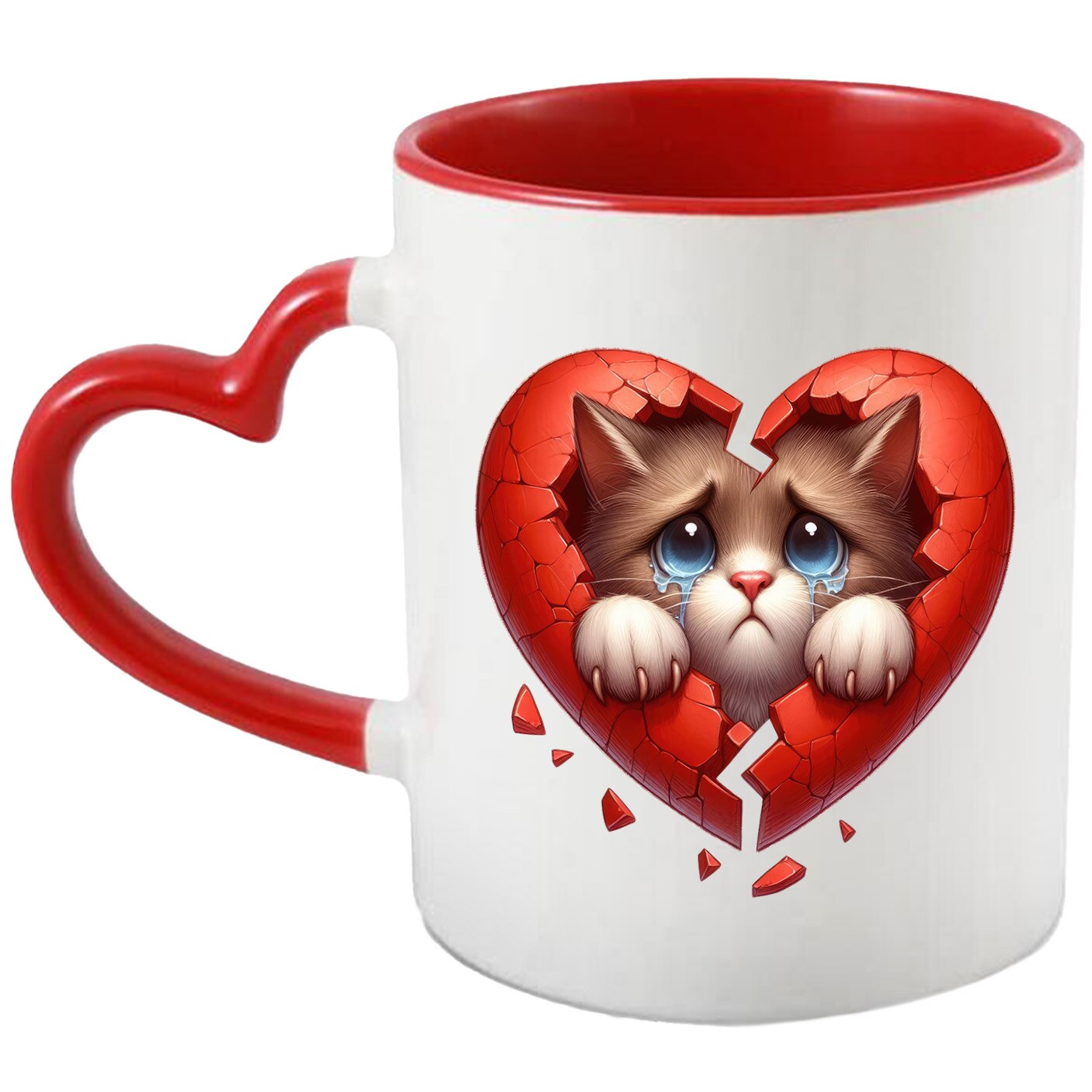 Cana cu o pisicuta trista care lacrimeaza, ilustratie, inima rupta ...