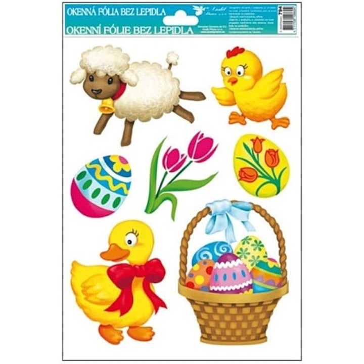 Sticker geam cu motive de Pasti - puisori, miel, cos cu oua, 20 x 30 cm ...