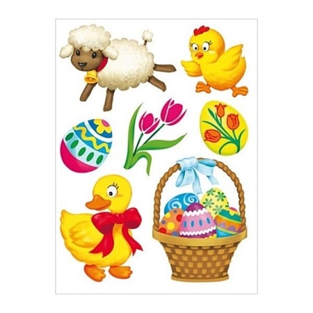 Sticker geam cu motive de Pasti - puisori, miel, cos cu oua, 20 x 30 cm ...