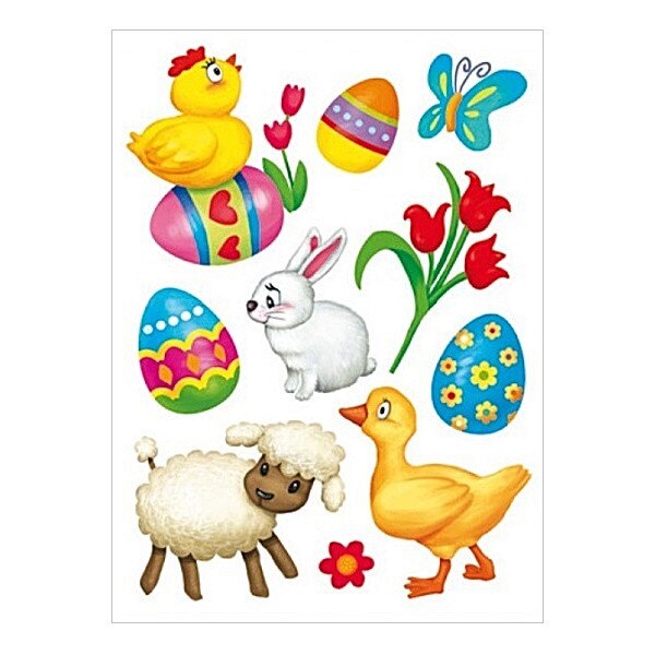 Sticker geam cu motive de Pasti - puisori, iepuras, miel, 20 x 30 cm ...