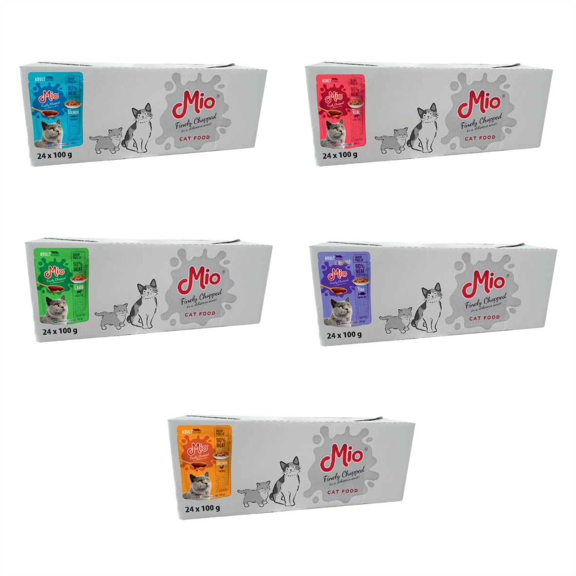 Pachet 5 cutii diferite, cu 24 plicuri de 100 g, mancare umeda ...