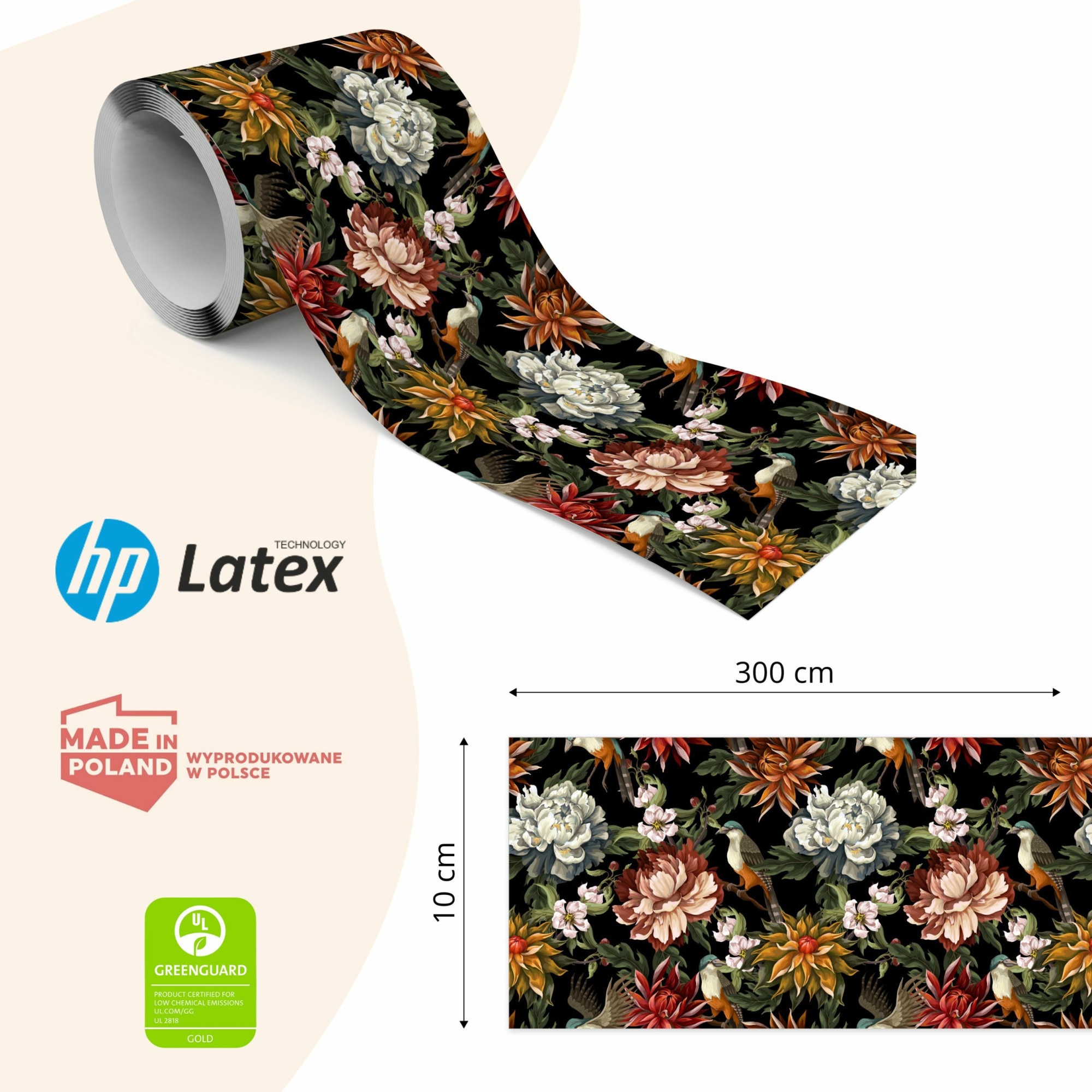 Banda decorativa, autoadeziva, Muralo, 10 cm x 300 cm bujori colorati ...