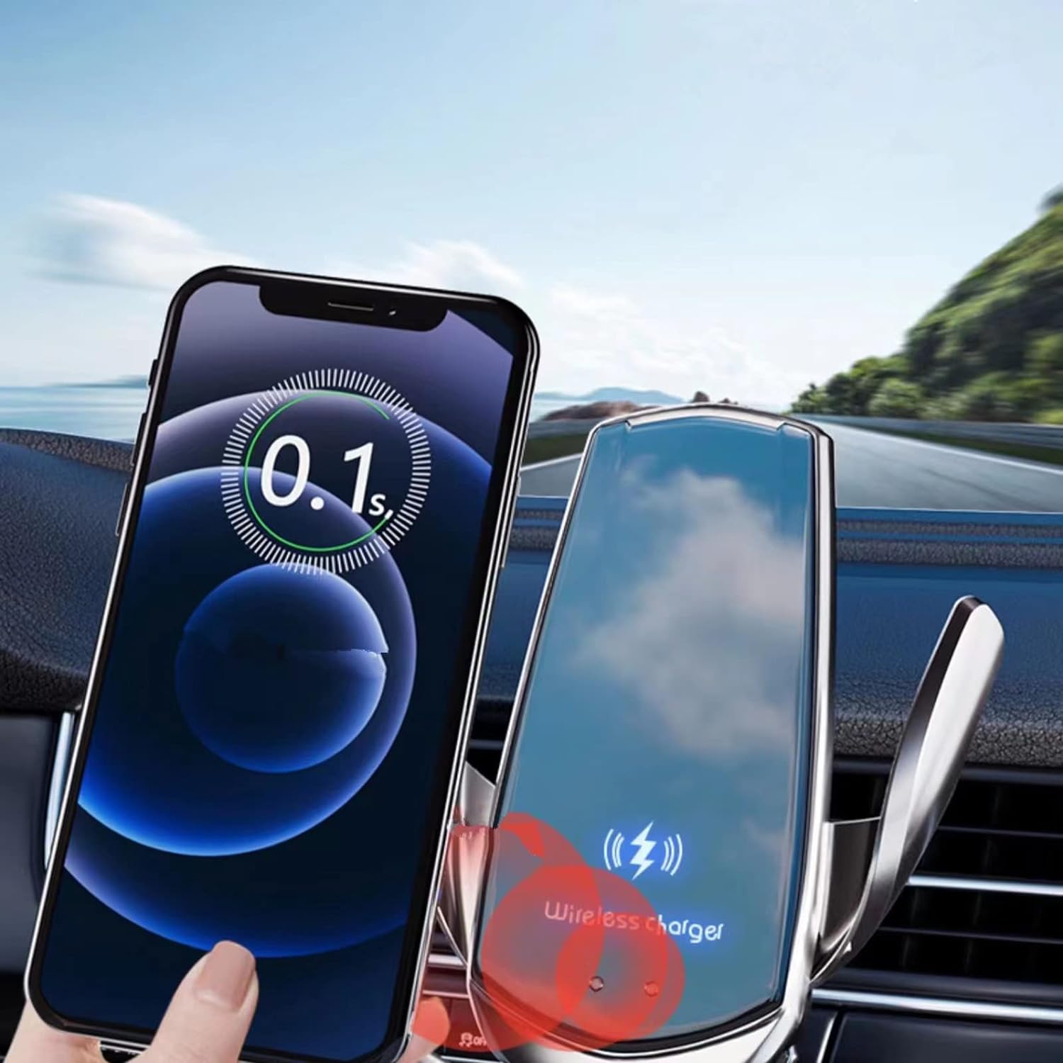 Suport telefon wireless pentru masina, cu fixare in grila de ventilatie ...