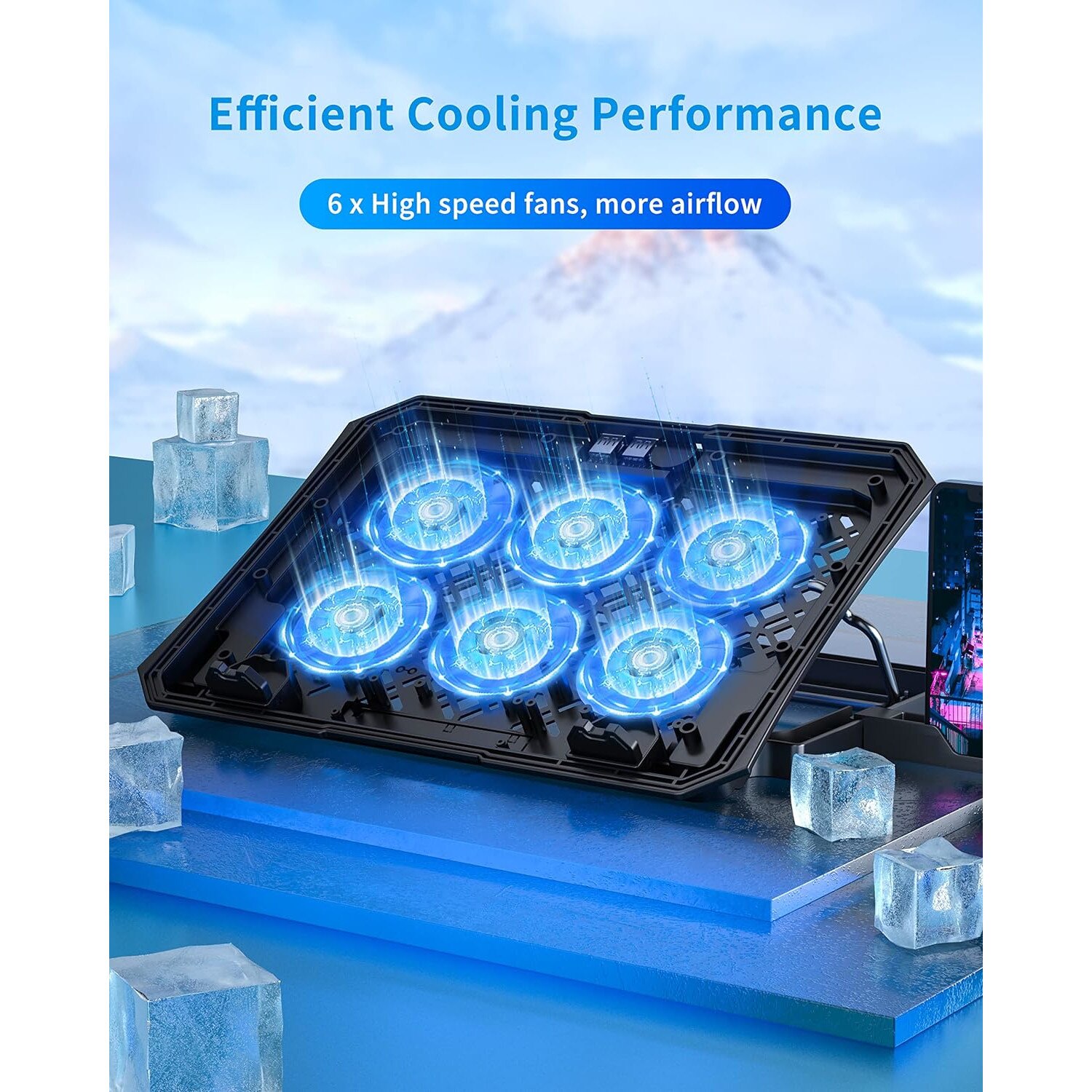 Cooler laptop, cu 6 ventilatoare, dual USB, LED Albastru, Control ...