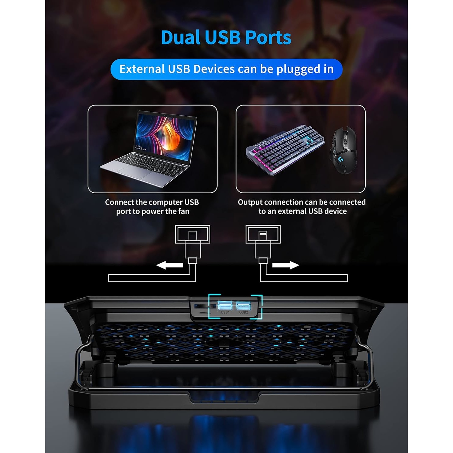 Cooler laptop, cu 6 ventilatoare, dual USB, LED Albastru, Control ...