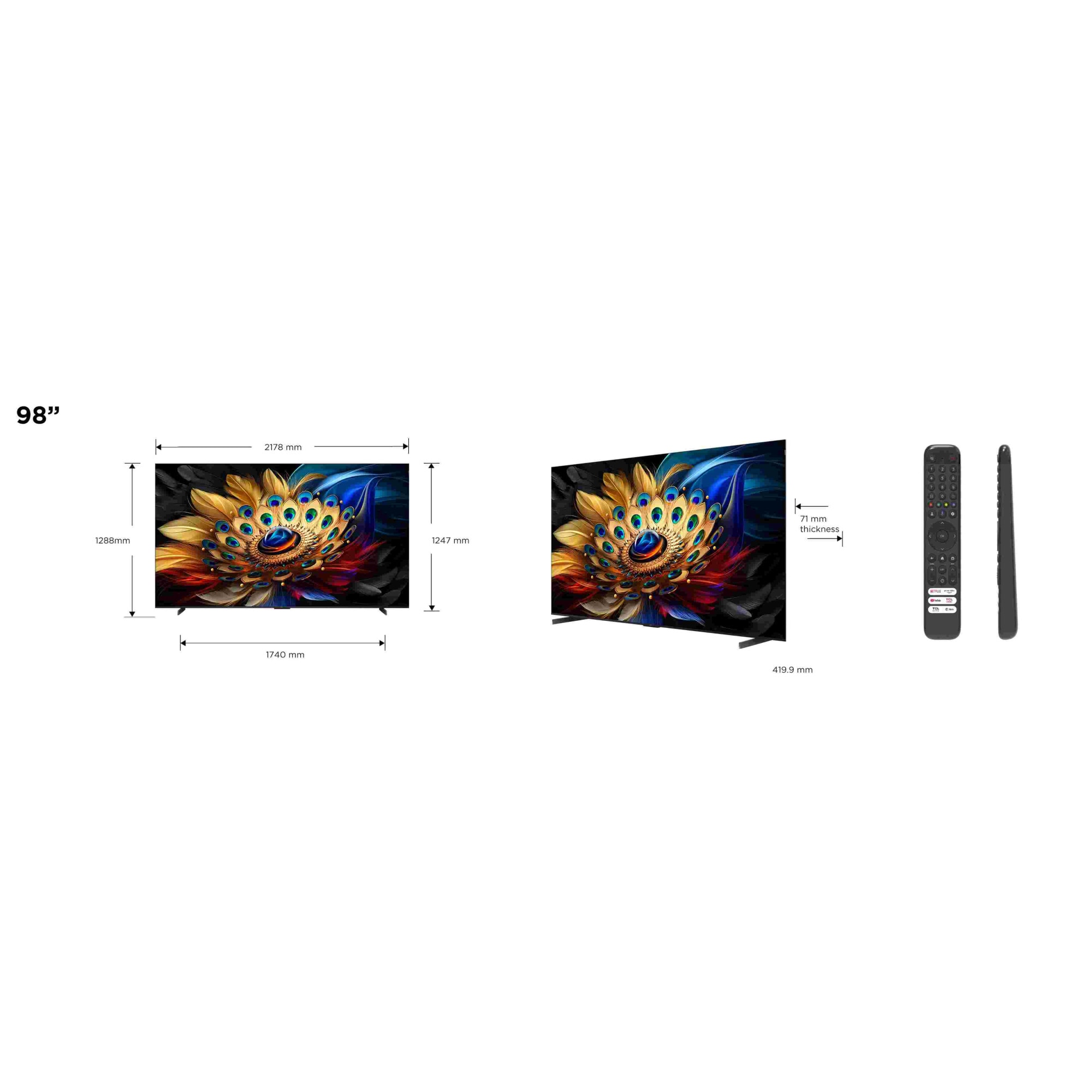 Televizor TCL QLED 98C655, 248 cm, Smart Google TV, 4K Ultra HD, 100Hz ...