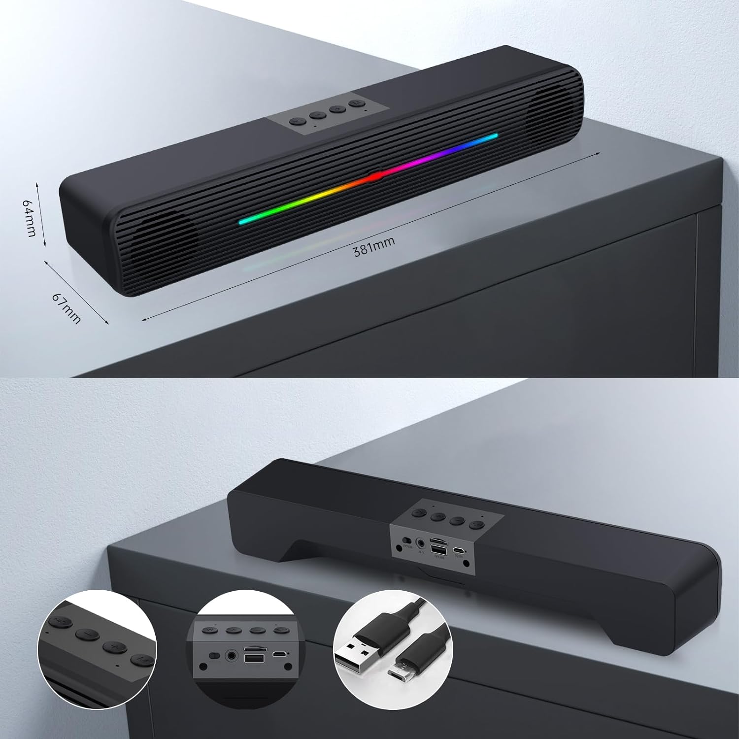 Boxe gaming Soundbar, Bailink, Bluetooth 5.1, 6W RMS, AUX jack 3.5mm ...
