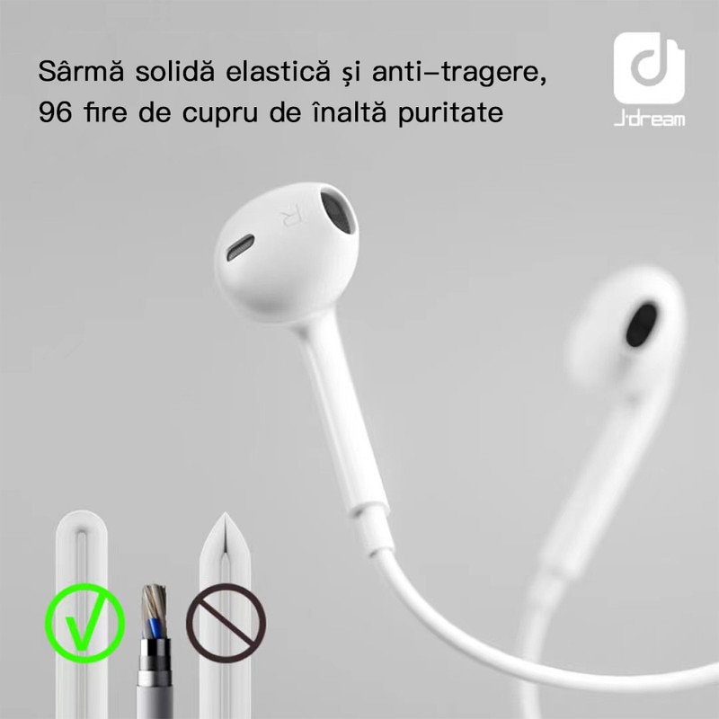 Casti cu fir, Jack 3.5 mm, Alb - eMAG.ro