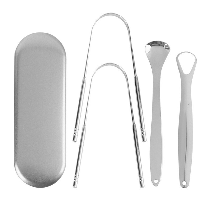Set de curatare a limbii pentru igiena orala, 4 bucati cu cutie de ...
