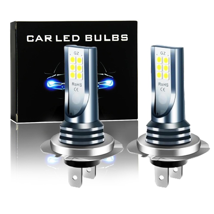 H7 LED крушки, 100W, 2 броя, 12V, 6000K, бяла светлина за мъгла, SONORH ...