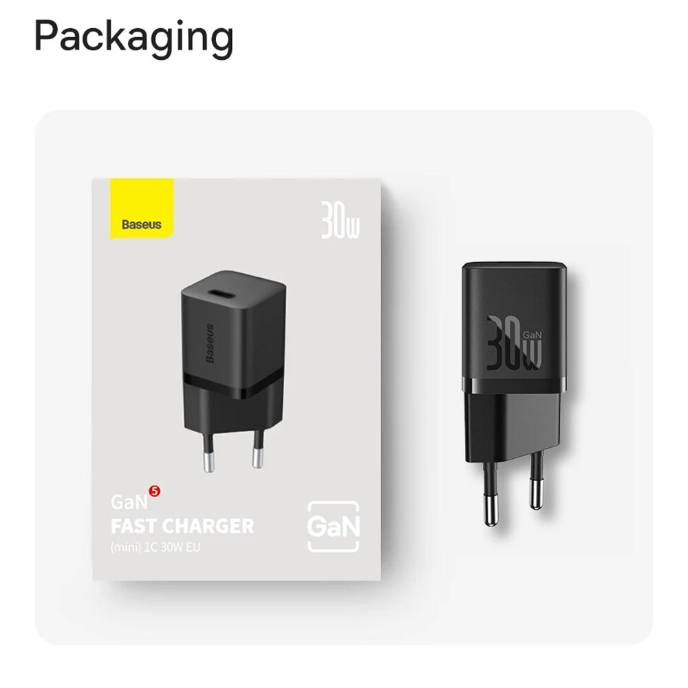 Incarcator retea Baseus GaN, Type-C, 30W, Fast Charging, Purple - eMAG.ro