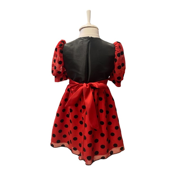 Rochie carnaval model buburuza, rosie cu buline negre, 5-6 ani, 110-116 ...