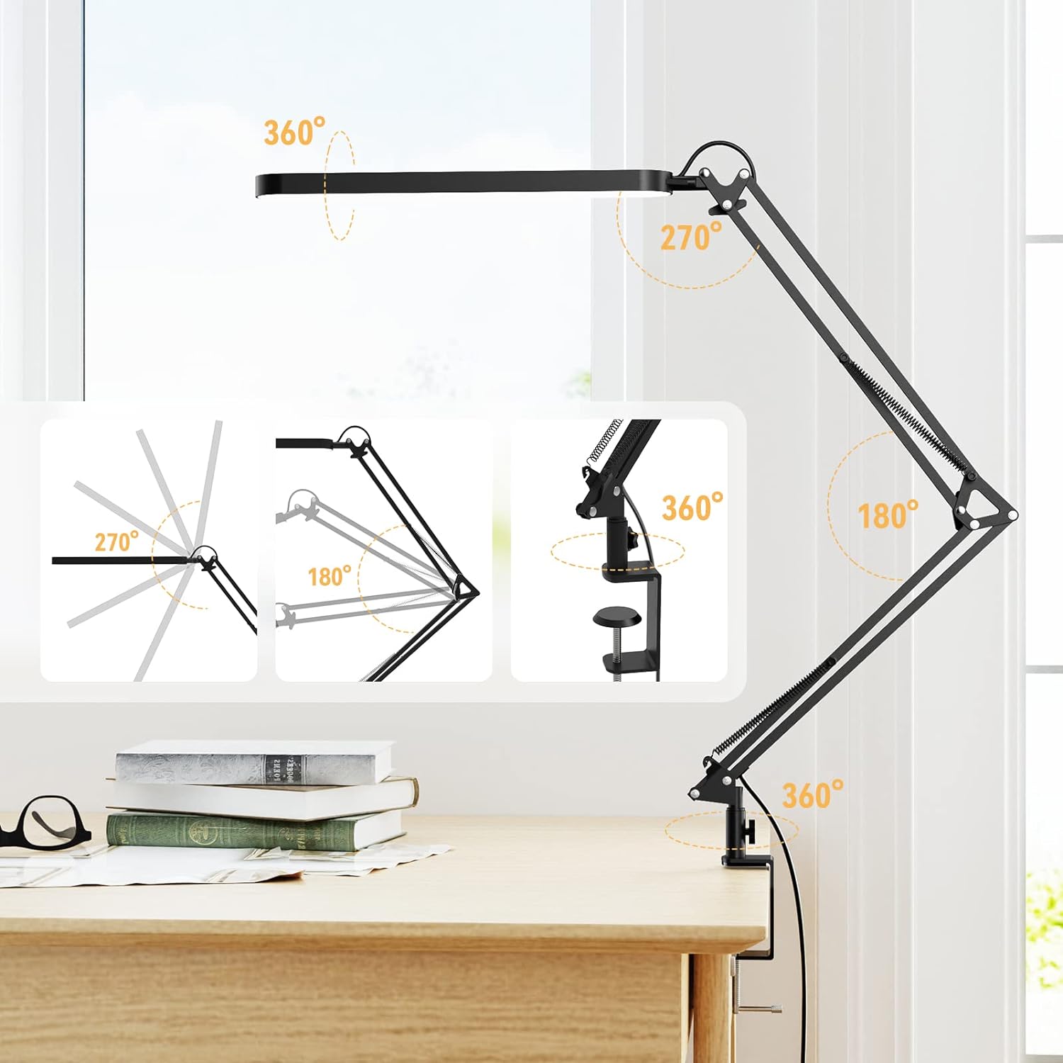 Lampa led de birou, SKYLEO, fixare cu clema, control tactil cu 5 moduri ...