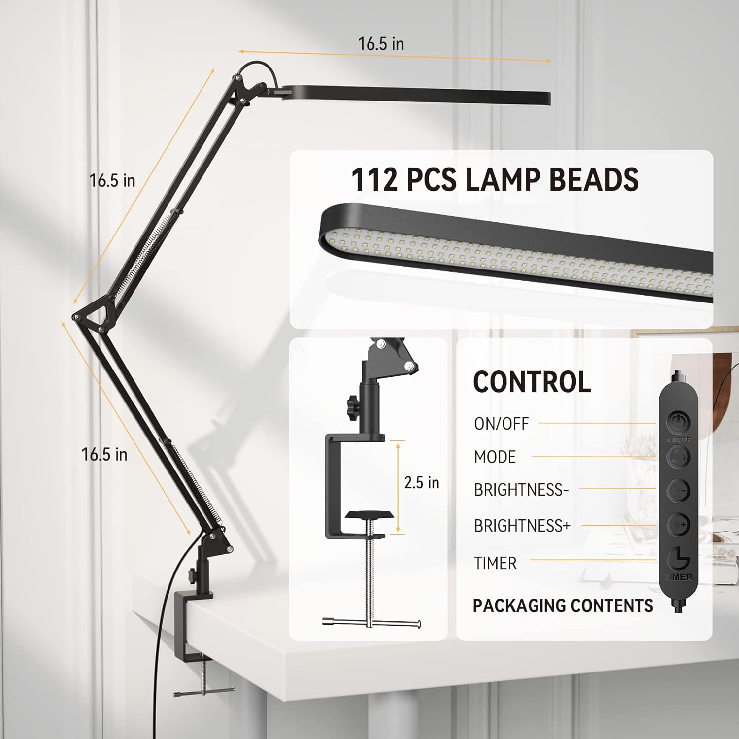 Lampa led de birou, SKYLEO, fixare cu clema, control tactil cu 5 moduri ...