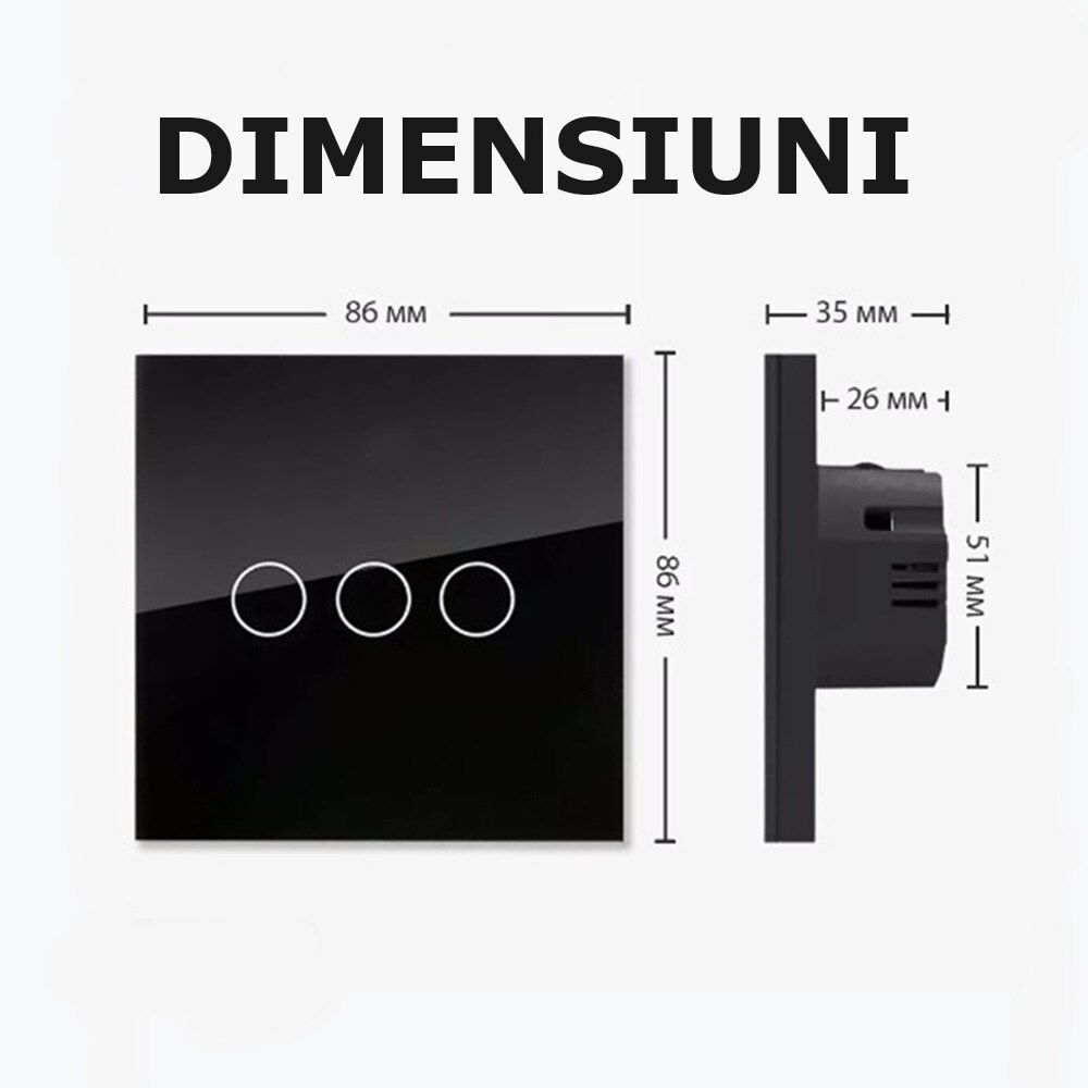 Intrerupator Lumina Triplu Cu Touch SIKS Din Sticla Securizata, De ...