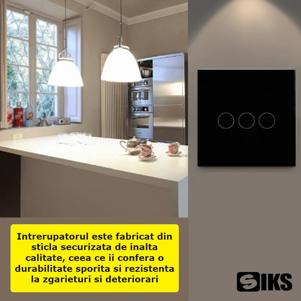 Intrerupator Lumina Triplu Cu Touch SIKS Din Sticla Securizata, De ...