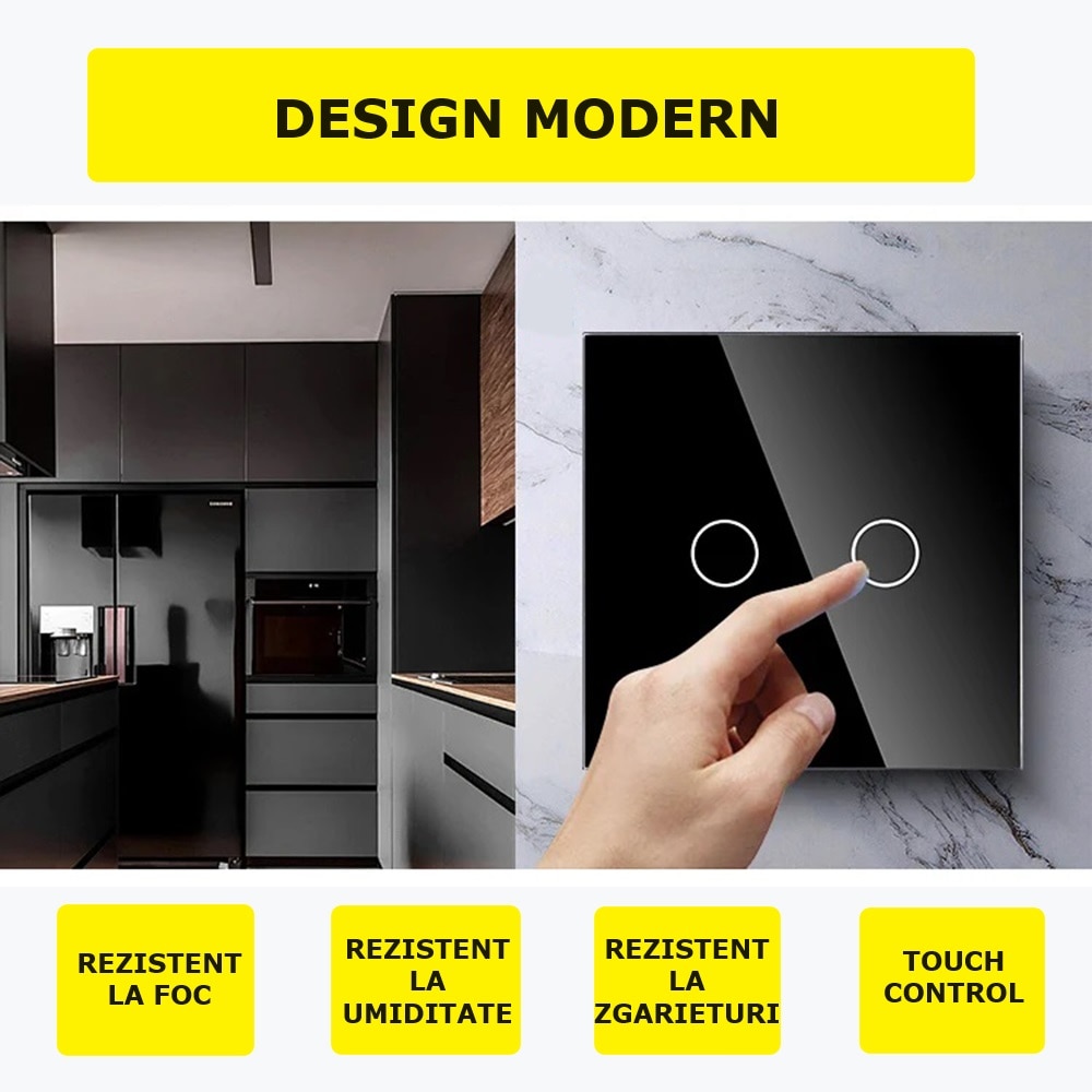 Intrerupator Lumina Dublu Cu Touch SIKS Din Sticla Securizata, De ...