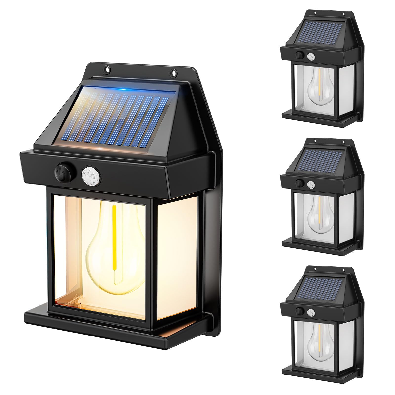 Lumini solare pentru gard, Set de 4, Senzor de miscare, 3 moduri de ...