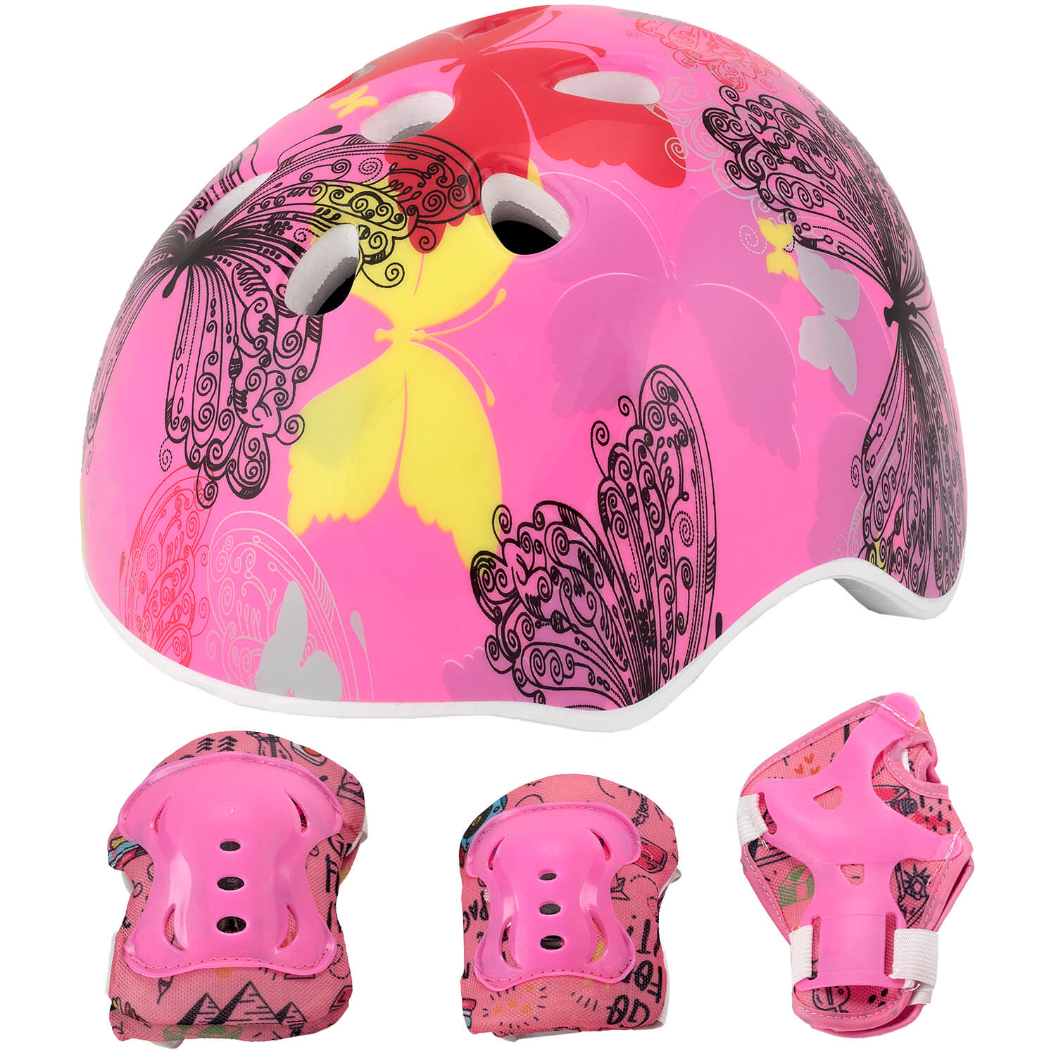 Set casca si protectii copii Action One Guard, 7 piese, marimea M, roz ...