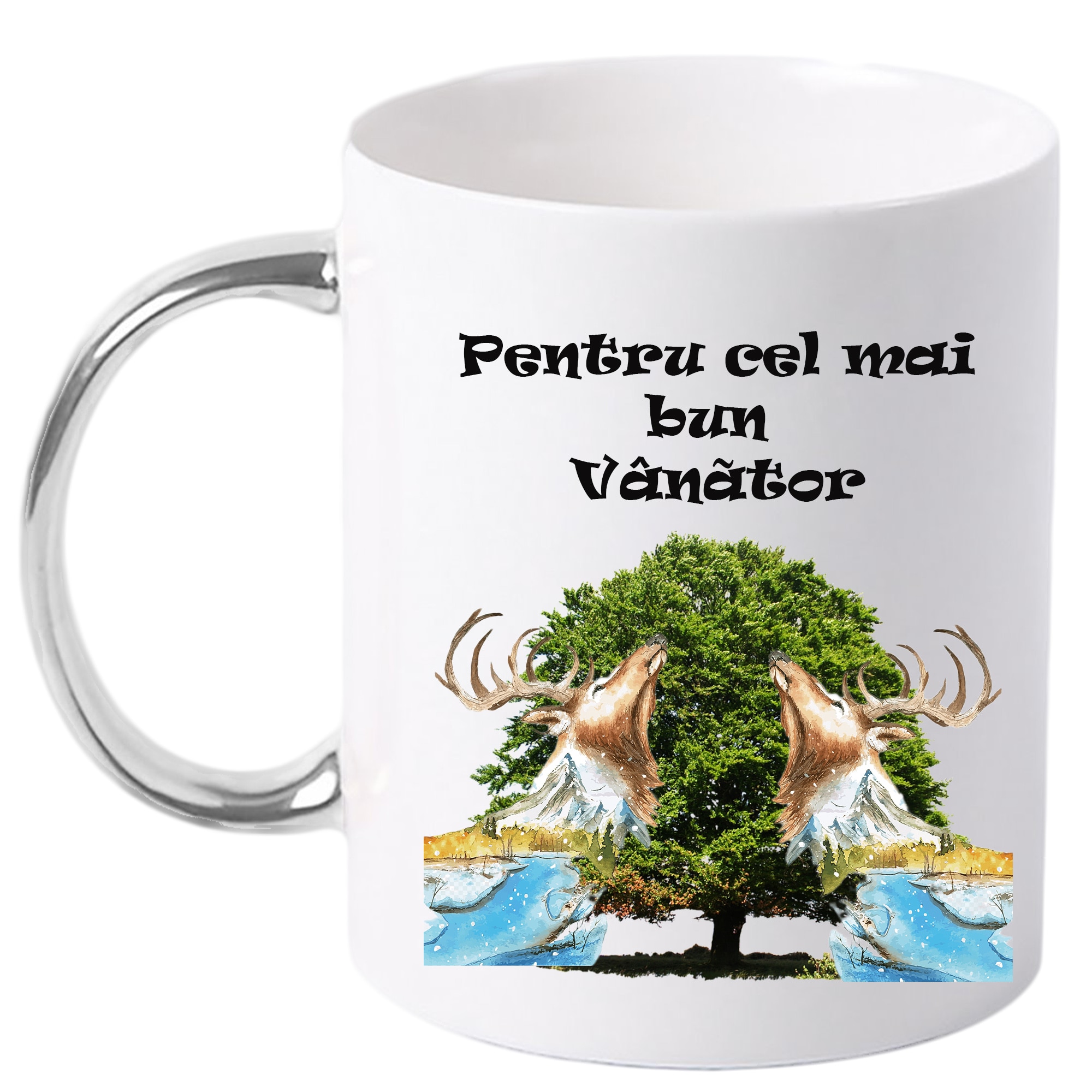 Cana personalizata cu toarta argintie, Pentru cel mai bun Vanator”, 330 ...
