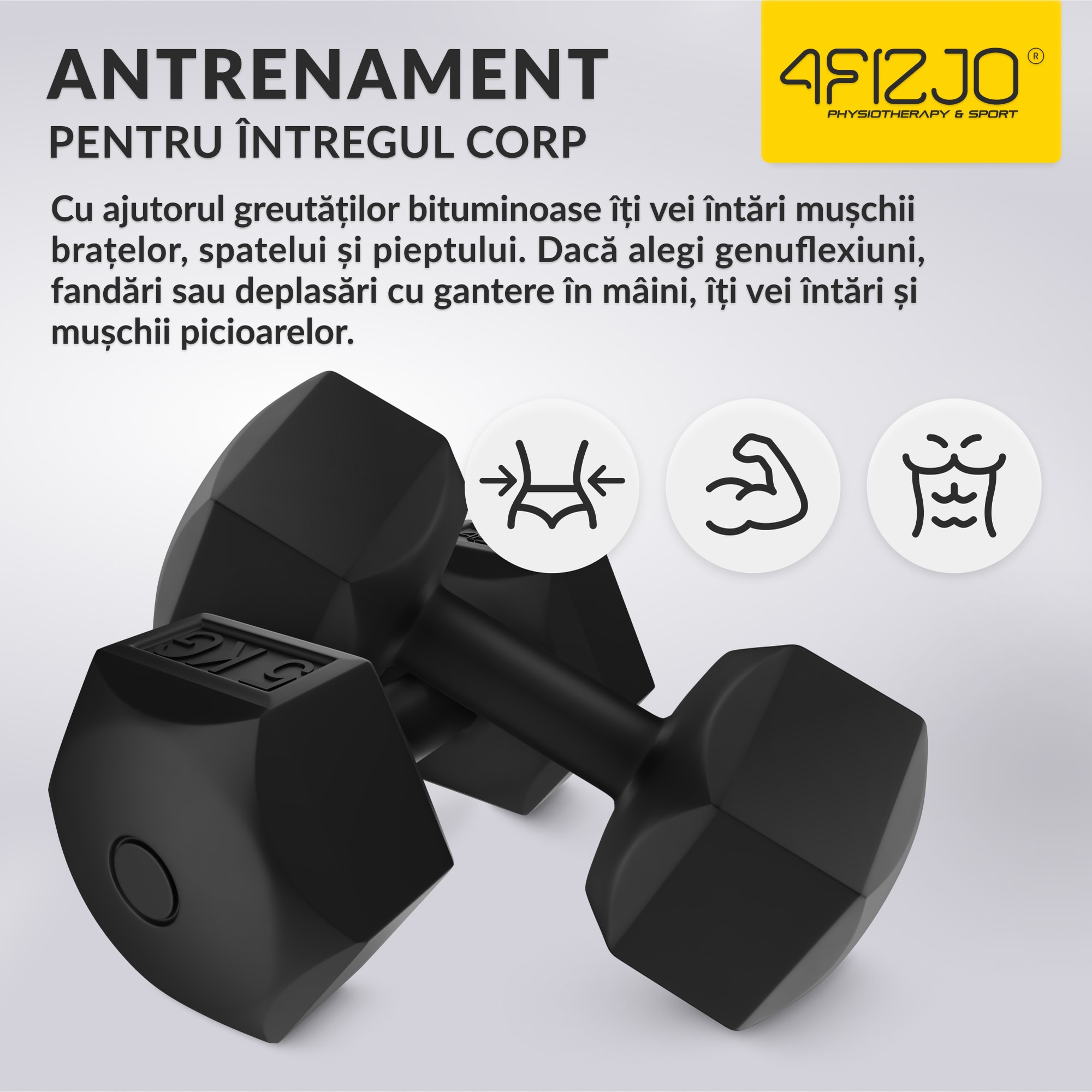 Set 2 gantere bituminoase din fonta pentru antrenament cu greutati si ...