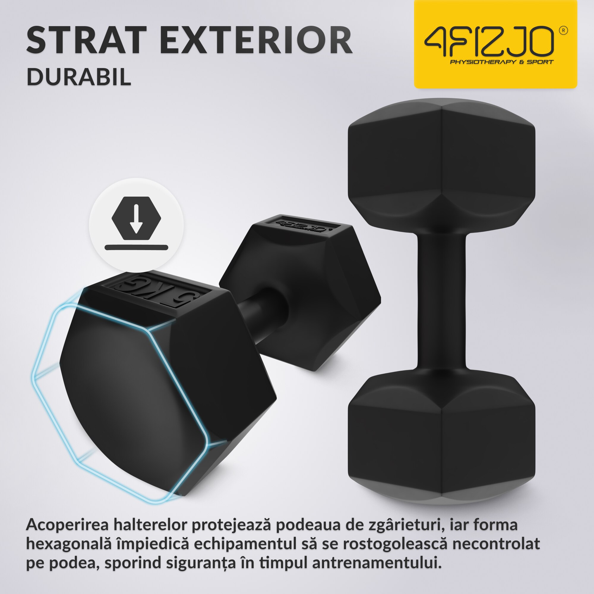 Set 2 gantere bituminoase pentru antrenament cu greutati si fitness, intarire musculara, 4FIZJO ...