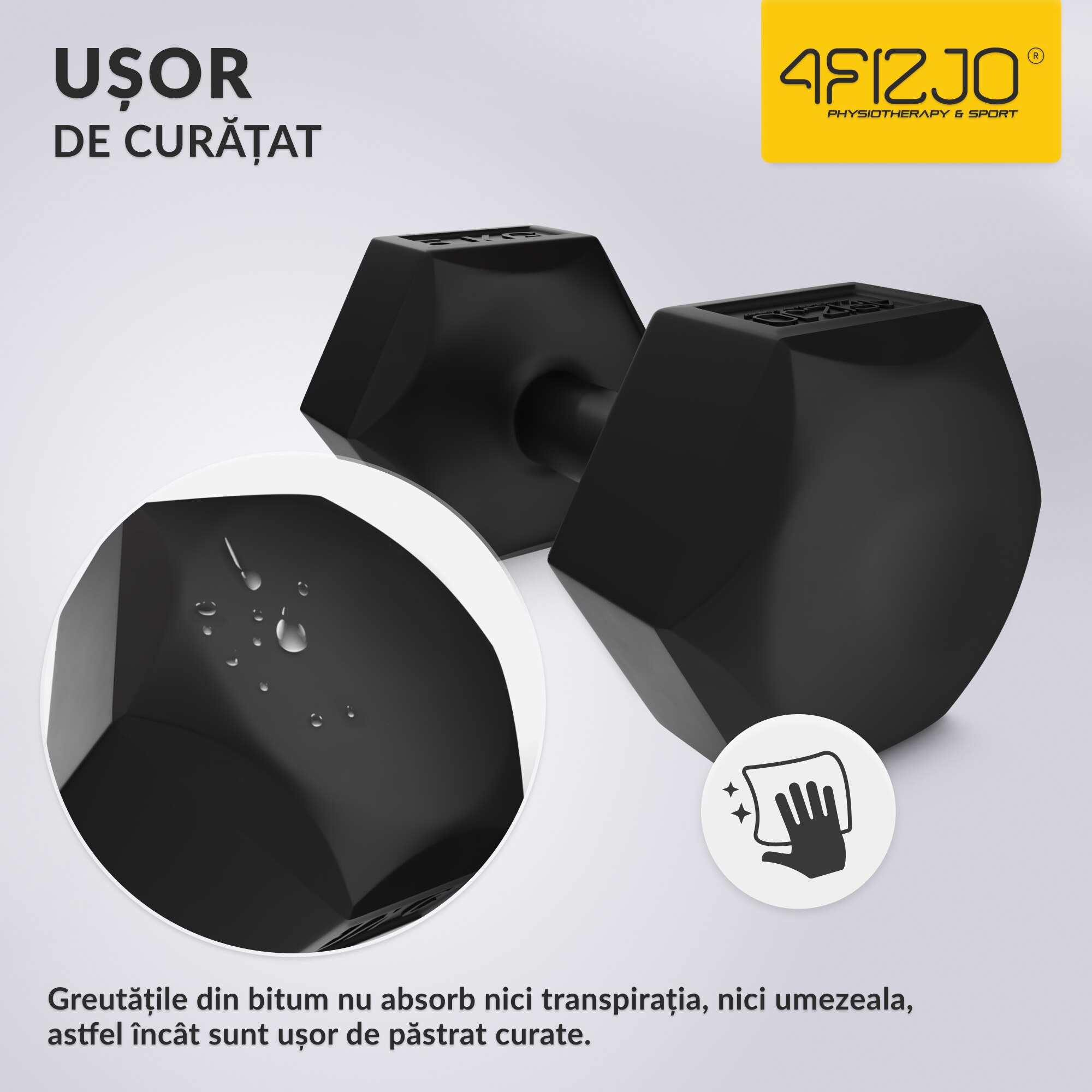 Set 2 gantere bituminoase pentru antrenament cu greutati si fitness, intarire musculara, 4FIZJO ...