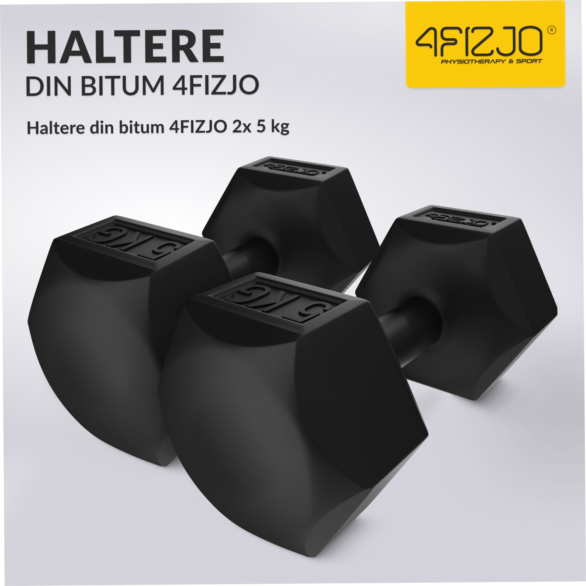 Set 2 gantere bituminoase pentru antrenament cu greutati si fitness, intarire musculara, 4FIZJO ...