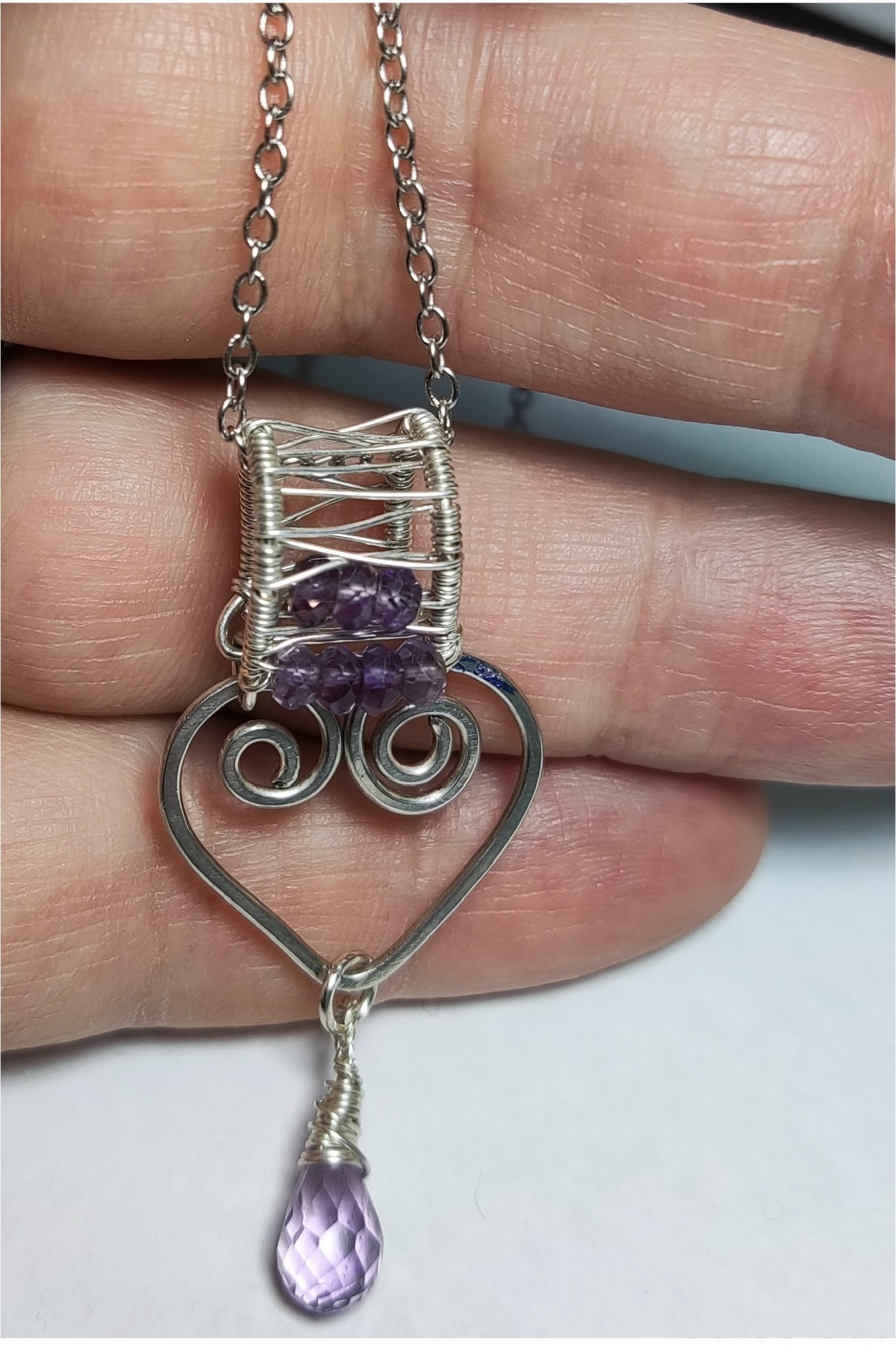 Pandantiv inima de argint, fir Argint 925, ametist, Violet, 5 cm - eMAG.ro