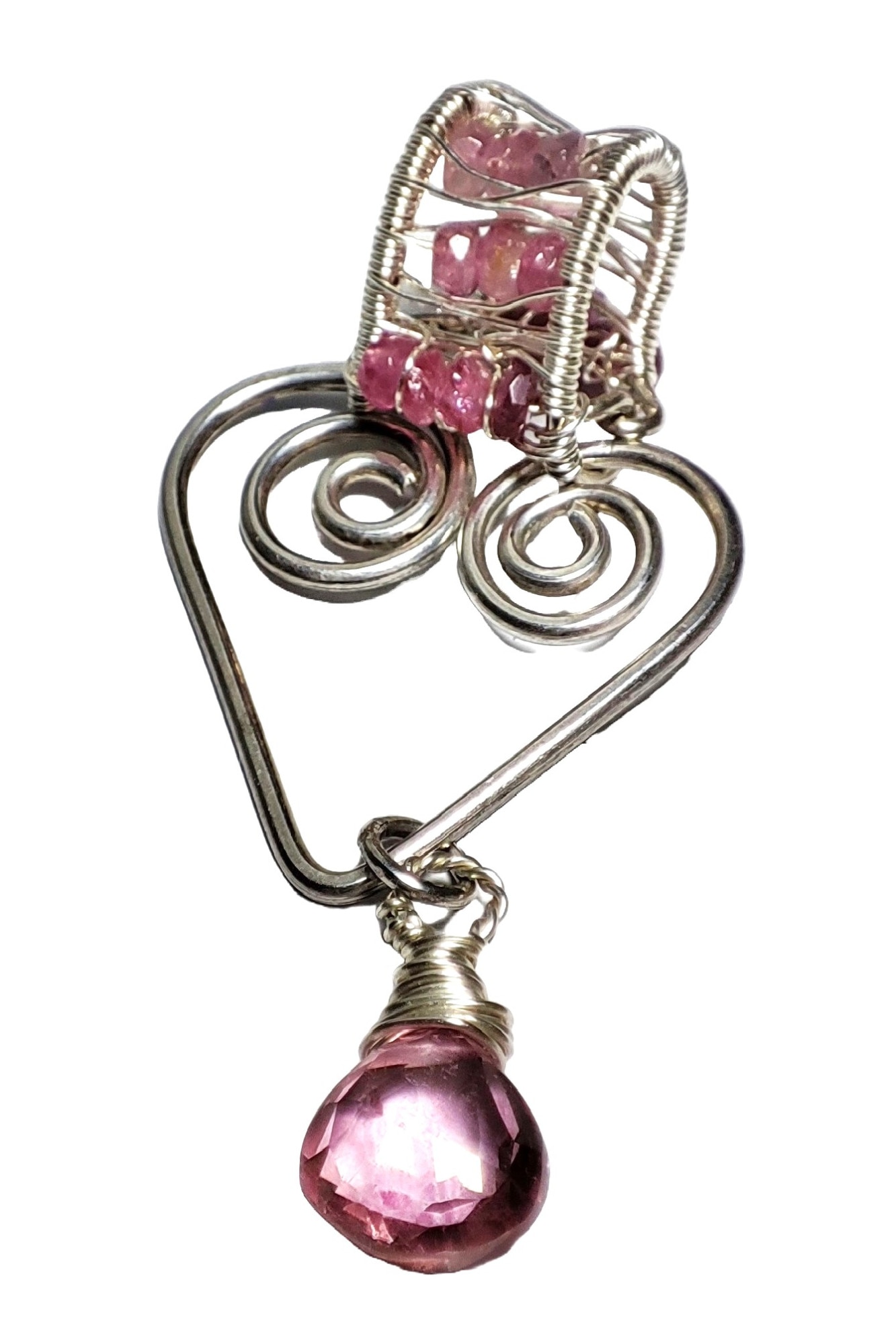 Pandantiv inima de argint, fir Argint 925, turmalina cuartz, Roz, 5 cm ...