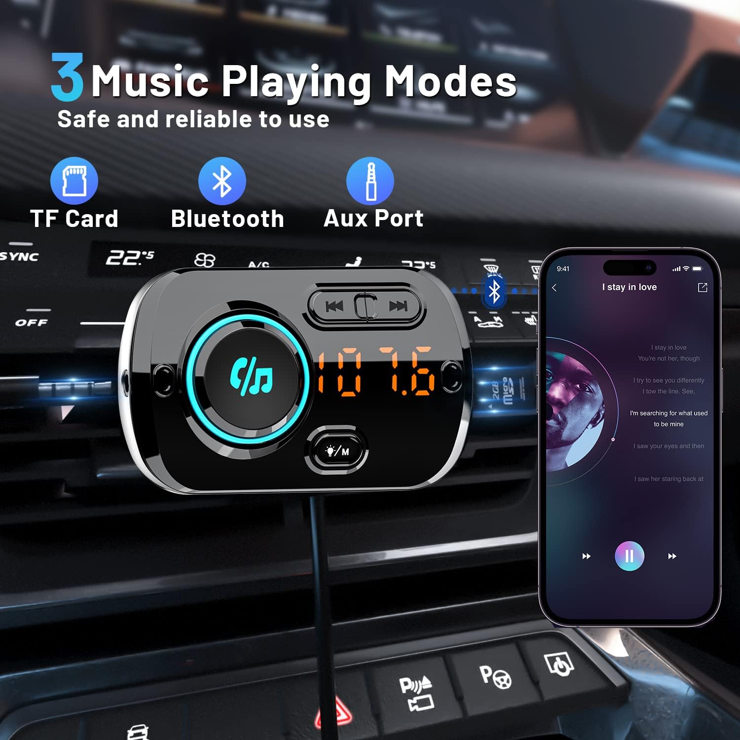 Modulator FM Auto, MOSMAOO®, Incarcare rapida, QC 3.0, Dual USB-C, 7 ...