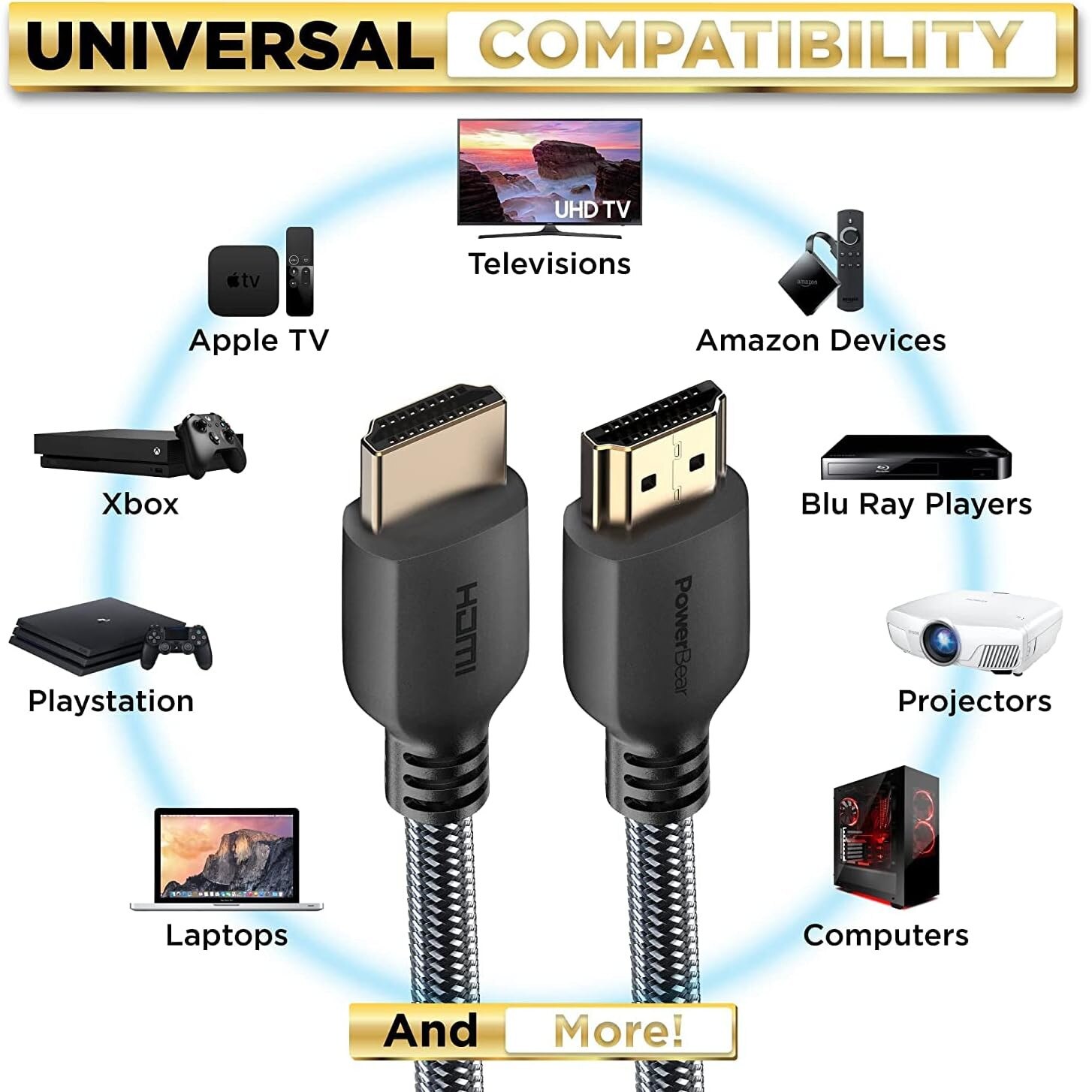 Cablu HDMI 4K PowerBear, 60Hz, Ultra HD, 2K, 1080P, compatibil ARC ...