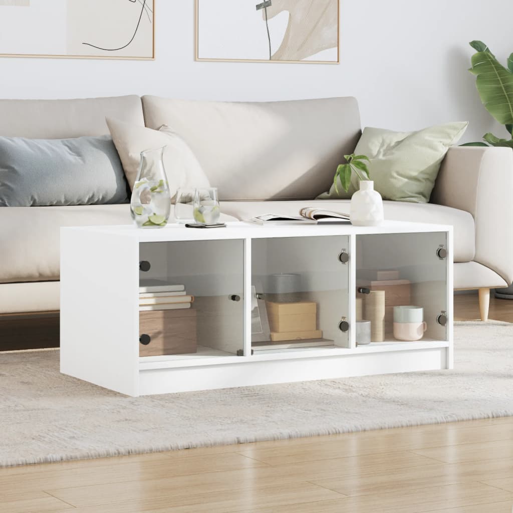 Masuta de cafea cu usi din sticla vidaXL, alb, 102x50x42 cm - eMAG.ro