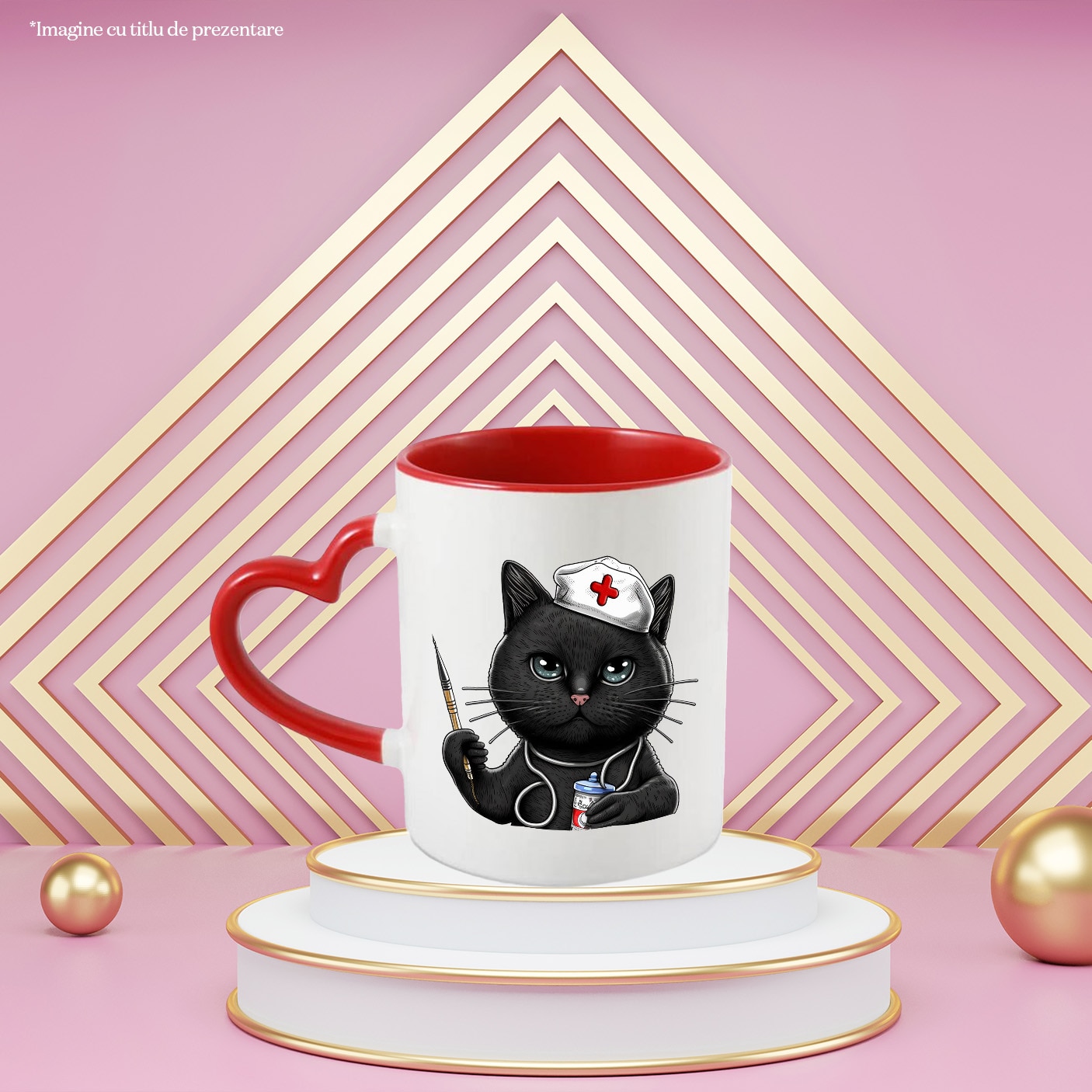 Cana cu o pisicuta neagra, ilustratie, doctorita, serioasa, prescrie ...