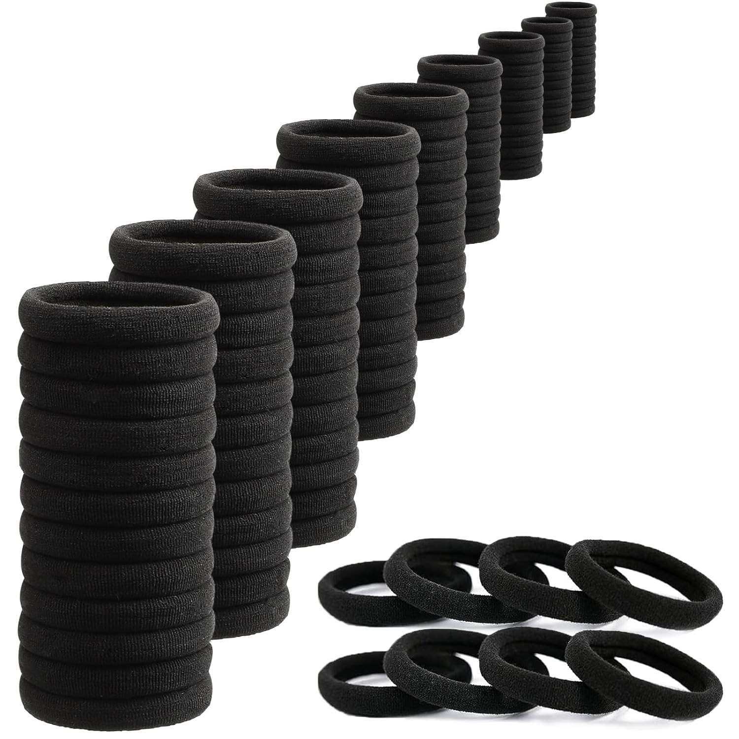 Set 100 elastice de par fara cusaturi, Bumbac, 4 cm, Negru - eMAG.ro