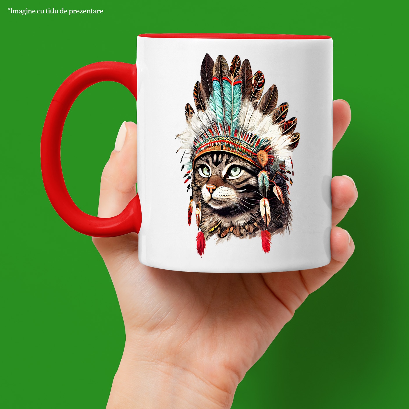 Cana cu o pisica serioasa, ilustratie, pene, obiecte de la indigeni ...